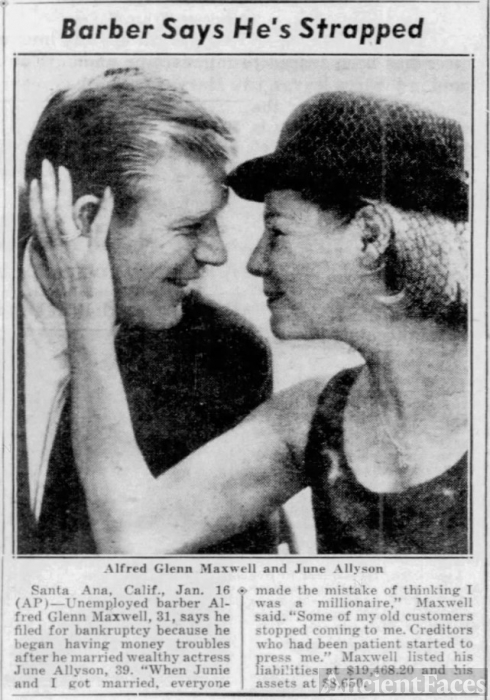 Alfred Glenn Maxwell and June Allyson 1st Marriage