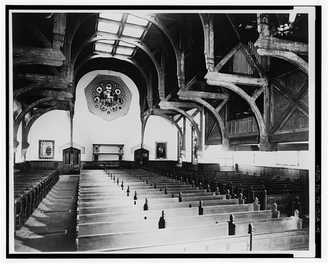 4. INTERIOR, SHOWING PEWS AND ALTAR - First Unitarian...