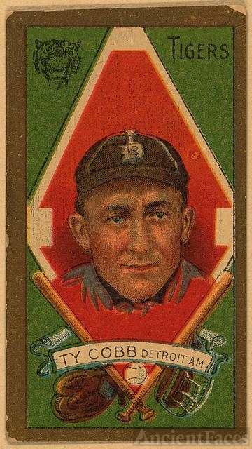 [Tyrus Raymond Cobb, Detroit Tigers, baseball card portrait]