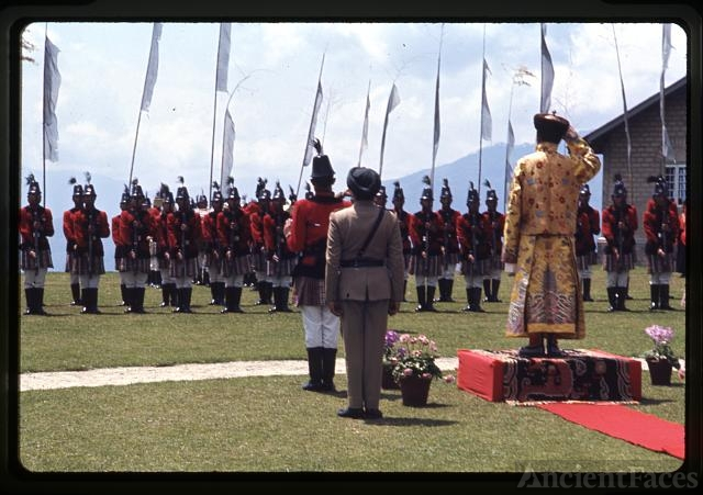 King of Sikkim reviews troops, Sikkim