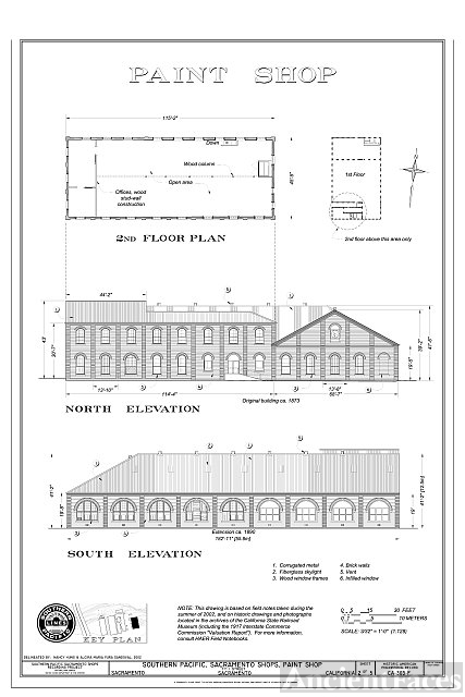 Paint Shop 2nd Floor Plan, North Elevation, South...