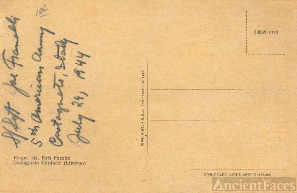 Sgt. Joe Fanelli World War II Postcard