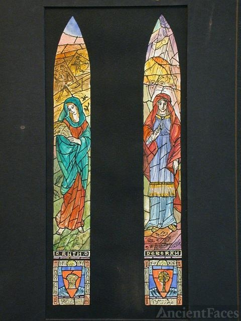 [Design drawing for stained glass lancet windows "Ruth,"...