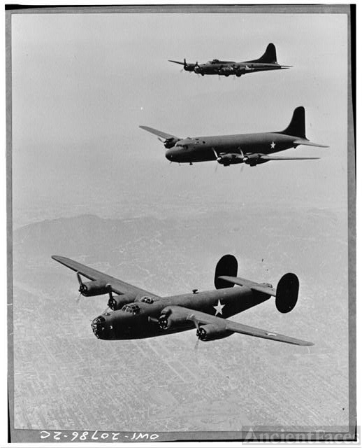 United States planes in echelon formation. From the top:...