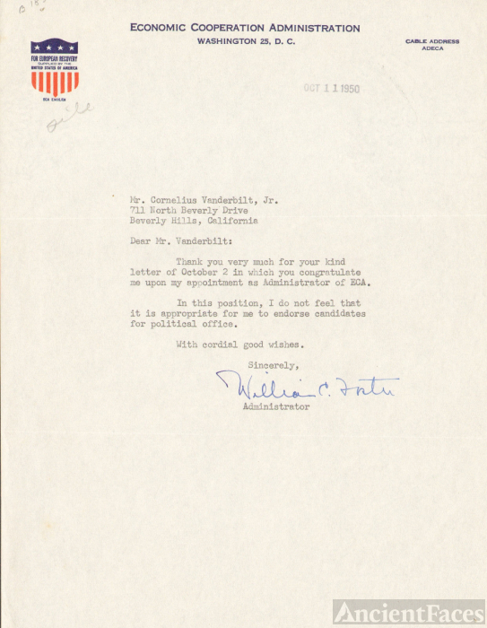 Cornelius Vanderbilt letter