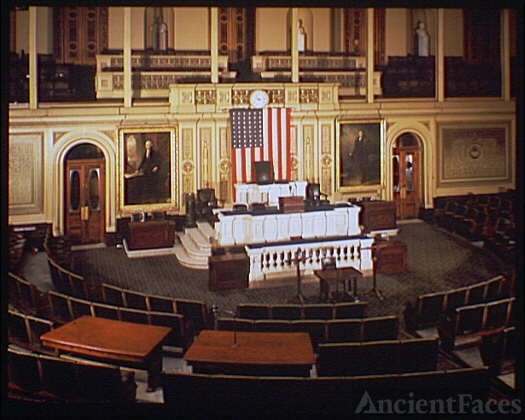 U.S. Capitol interiors. House floor in U.S. Capitol,...