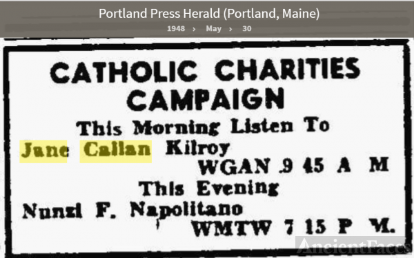 Jane Agnes-Jennie- Callan-Kilroy--Portland Press Herald (Portland ...