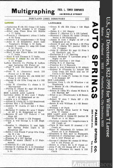 William Thomas LaRose --U.S., City Directories, 1822-1995(1933)