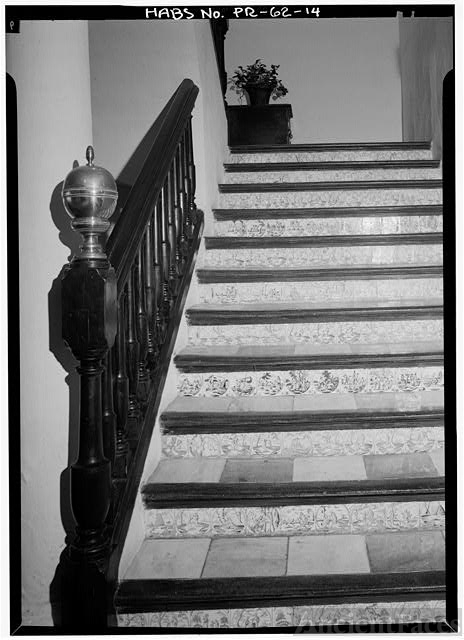 14. Interior,newel post and stairwell with brass...