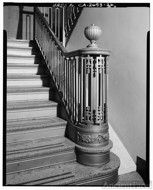 First floor lobby, west stair, baluster and newel post,...
