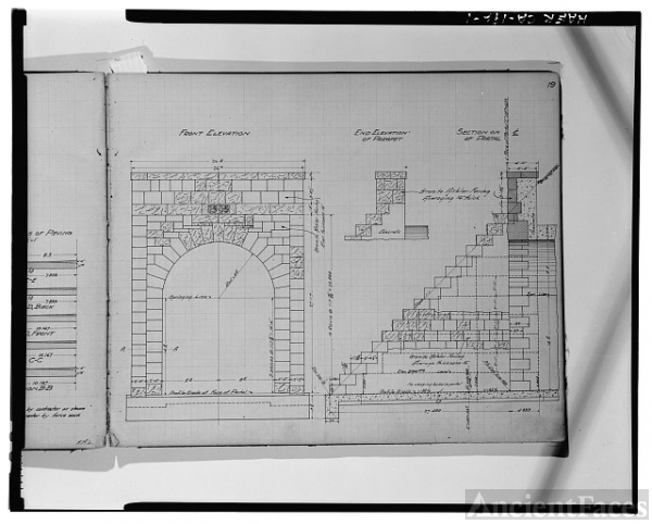 1. 'Front Elevation, End Elevation of Parapet, Section on...