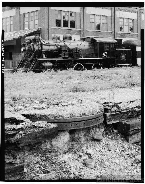 7. Perspective view of turntable, with steam engine...