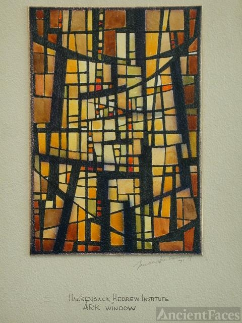 [Design drawing for stained glass Ark window in warm...