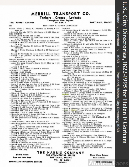 Helen Frances (Honan) Gorham --U.S., City Directories, 1822-1995(1963)
