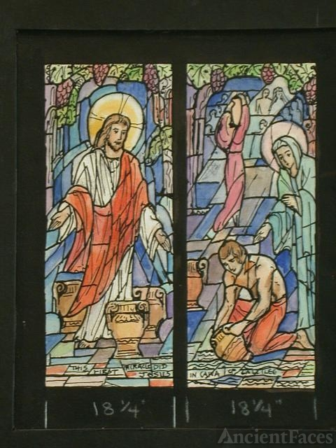 [Design drawing for stained glass window with Miracle at...