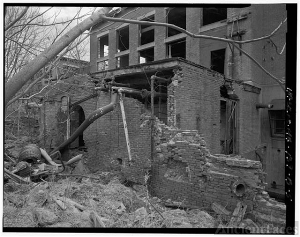 5. General oblique view of brick engine house spanning...