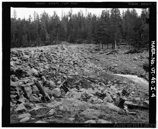 4. VIEW OF DOWNSTREAM FACE AND TOE OF DAM, LOOKING...