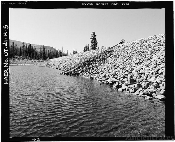 5. VIEW OF UPSTREAM FACE OF DAM, SHOWING INCLINED OUTLET...