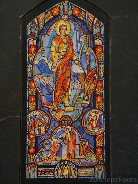 [Design drawing for stained glass window with St. Luke]
