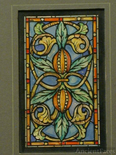 [Design drawing for stained glass overhead window with...