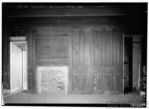 18. INTERIOR, WOOD PANELED WALLS WITH BRICKED-IN...