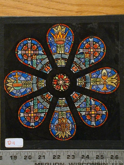 [Design drawing for stained glass rose window with...