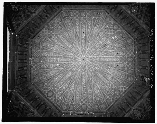 Powell Library main reading room ceiling rotunda, facing...