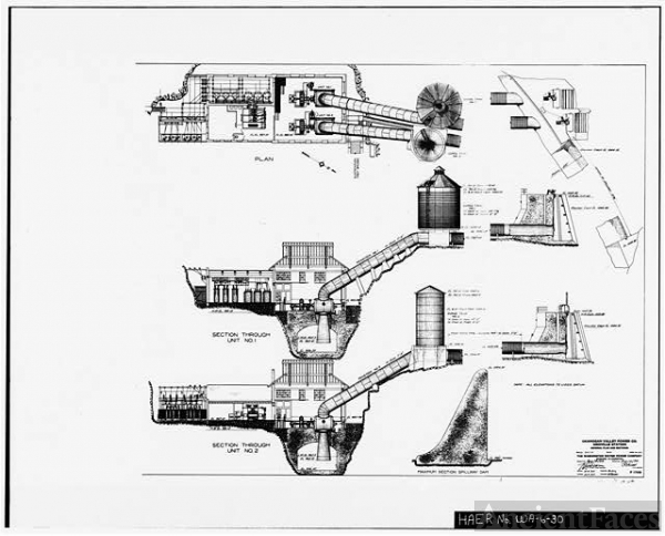 30. PLAN AND SECTION DRAWINGS OF SPILLWAY, HEADGATES AND...