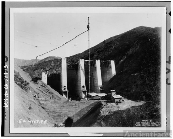 13. VIEW OF DOWNSTREAM ELEVATION OF BIG DALTON DAM...