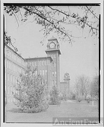 Hamilton Watch Factory. View of towers from Race St.