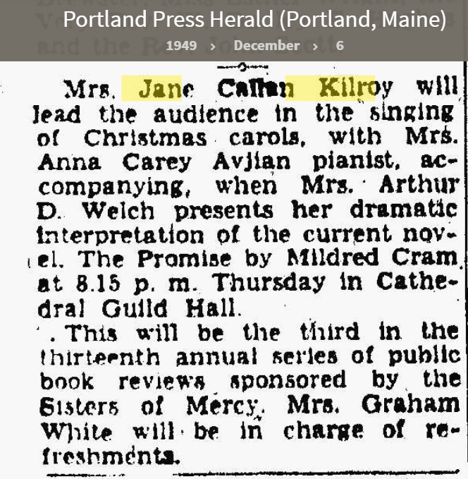 Jane Agnes-Jennie- Callan-Kilroy--Portland Press Herald (Portland ...