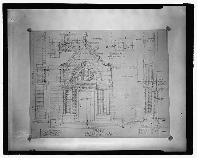 49. Detail drawing of main entrance, c. 1929 - University...