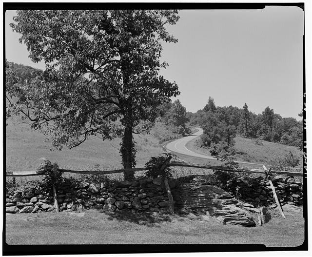 7. Humpback Gap Overlook. View of stone rail-and-rider...