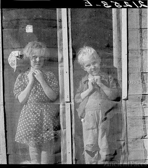 Two of the seven Browning children in doorway of their...