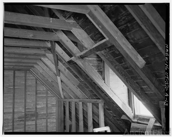 13. INTERIOR VIEW OF ROOF FRAMING AND DORMER OPENING IN...