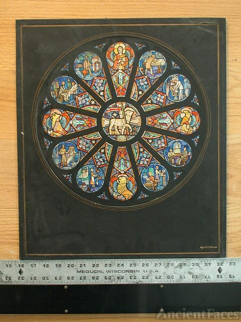 [Design drawing for stained glass Rose window with Lamb...