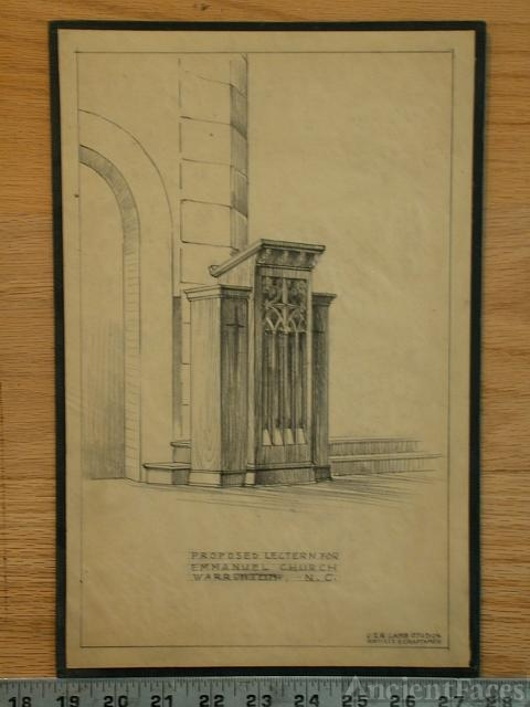 [Design drawing for woodwork: lectern for Emmanuel Church...