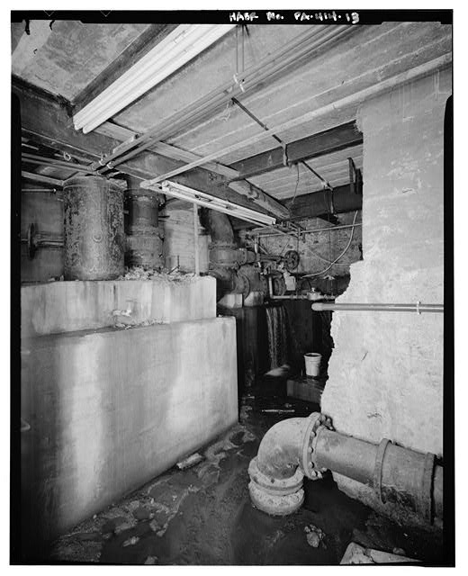 Pump house, interior view of lower level, looking...
