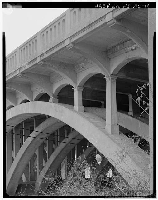 Detail of exterior spandrel columns, arched ribs,...