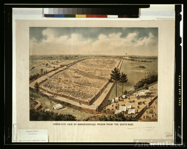 Bird's-eye view of Andersonville Prison from the south-east