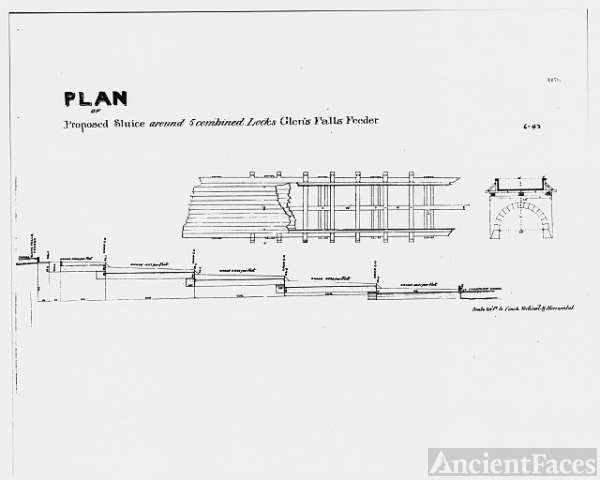 Photocopy of drawing, "plan of proposed sluice around 5...