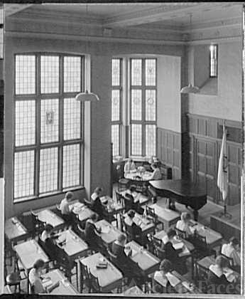 Schools. Classroom with students, from above