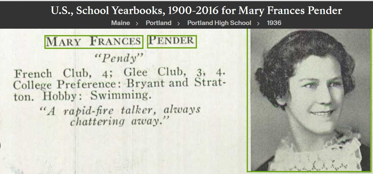 Mary Frances Pender-McCarthy--U.S., School Yearbooks, 1900-2016(1936)