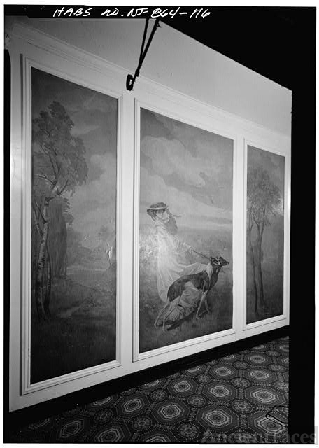 116. DETAIL OF WALL PAINTINGS ON THE GROUND FLOOR HALLWAY...