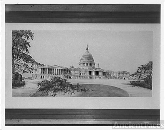 U.S. Capitol exteriors. Drawing of U.S. Capitol, east...
