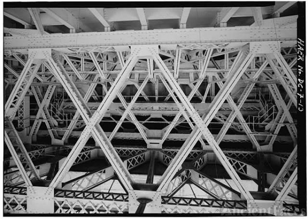 Interior view of eastern lift span, with decking above,...