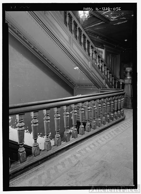 Second floor, stairway, railings and parquet form...