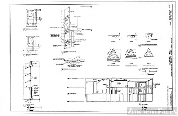 Section, & Light, Louver, & Spire Details - Price Tower,...