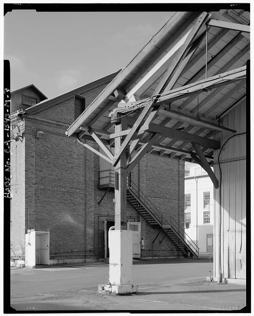Detail of southeast corner post structure of building...