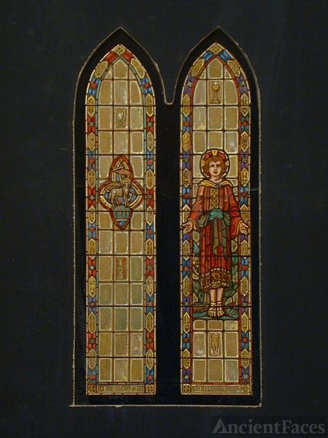 [Design drawing for stained glass memorial lancet windows...